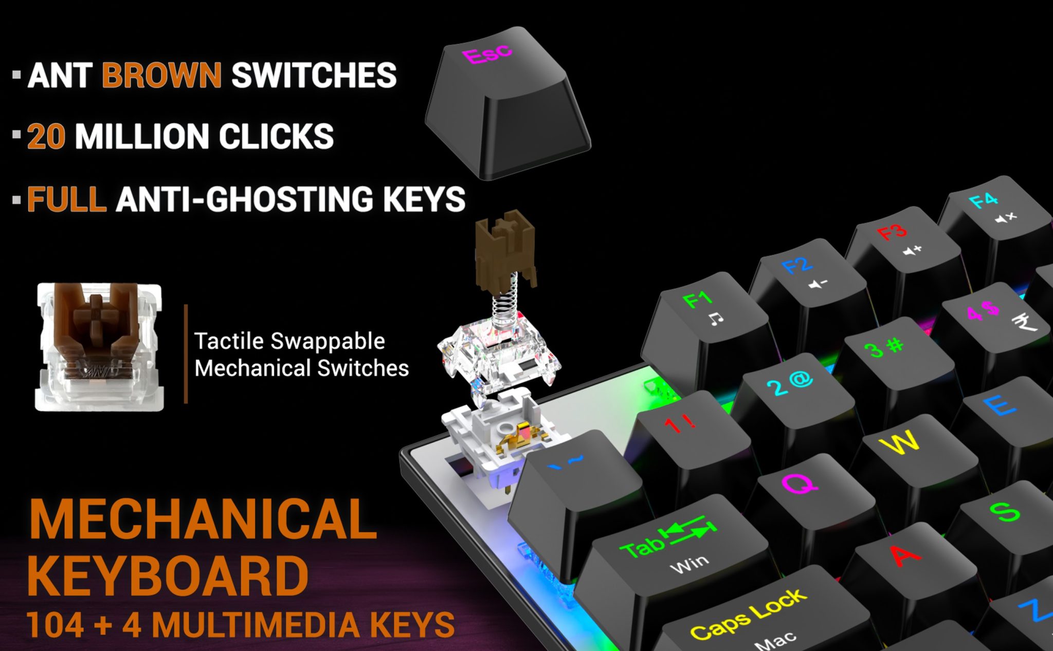 Ant Esports MK 4400 Pro Wireless Mechanical Gaming Keyboard Brown ...