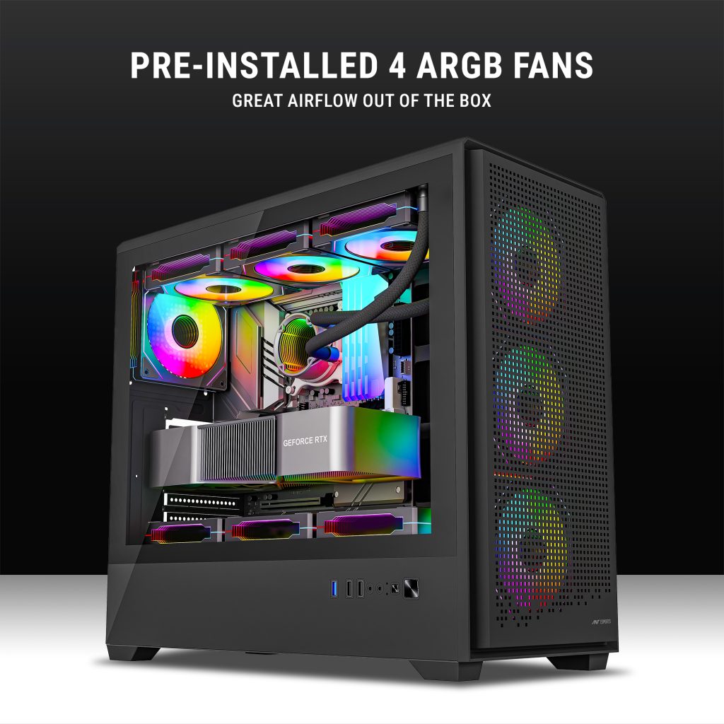 Ant Esports EVO 360 Lite (E-ATX, ATX, Micro-ATX, Mini-ITX) With 4x120mm ...