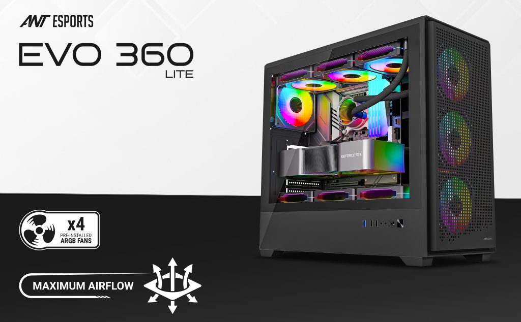 Ant Esports EVO 360 Lite (E-ATX, ATX, Micro-ATX, Mini-ITX) With 4x120mm ...